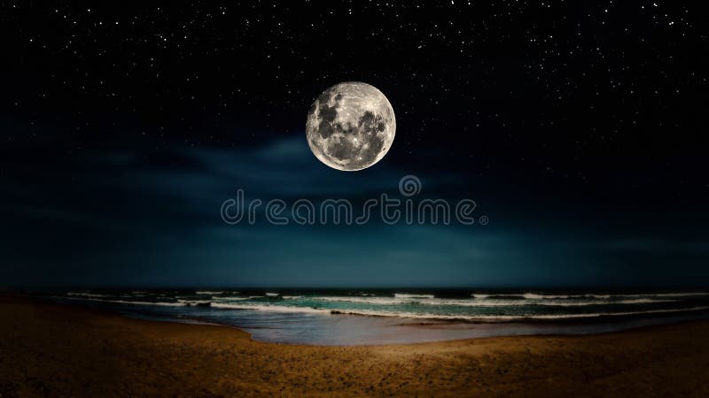 Lua Cheia Refletida Na Praia Foto de Stock - Imagem de iluminado ...