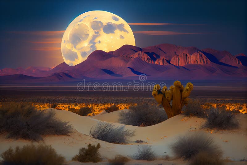 Lua Cheia Sobre O Deserto. Gerada Por Ai Ilustração Stock - Ilustração ...