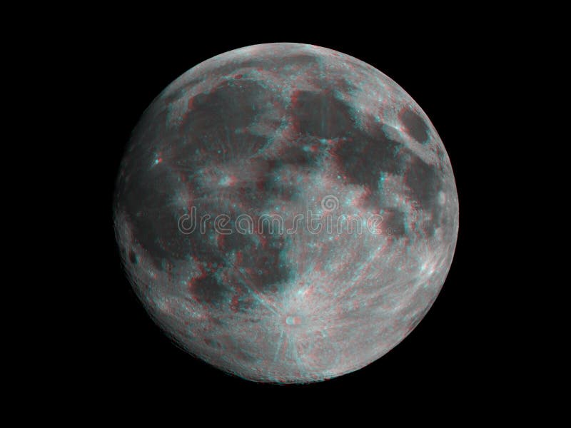 Lua Cheia Vista Com Imagem Do Anaglyph 3D Do Telescópio Foto de Stock ...