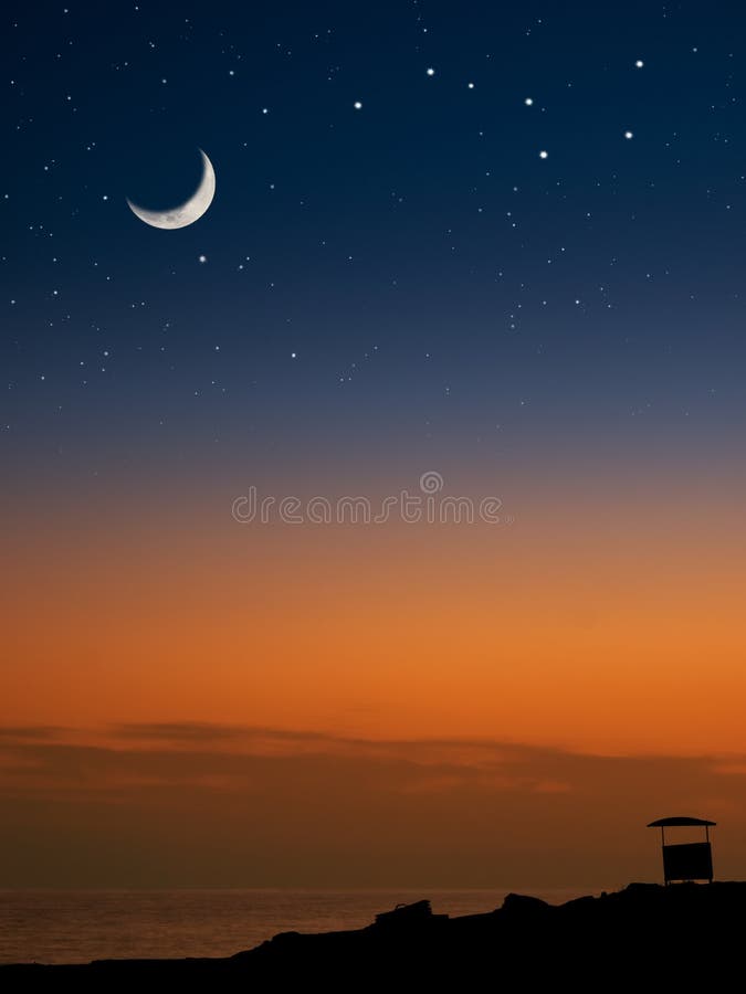 Lua e as estrelas na praia foto de stock. Imagem de estrelado - 20142458