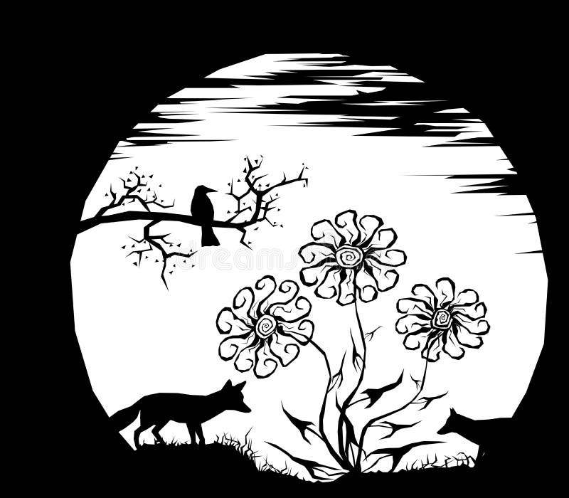 A lua e as silhuetas ilustração do vetor. Ilustração de pintura - 21574454