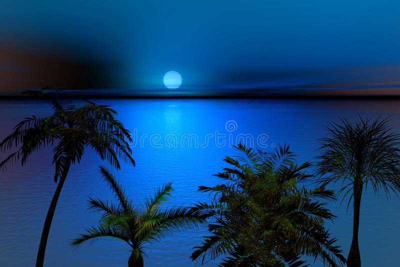 Lua Que Brilha Sobre O Mar Azul Imagem de Stock - Imagem de baixo ...