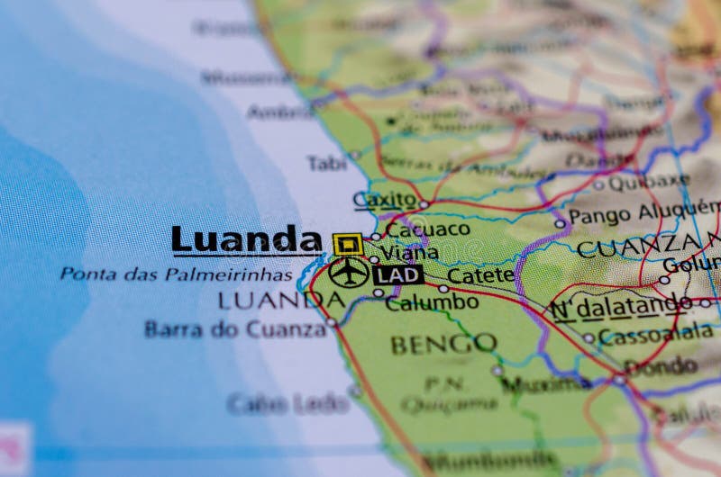 Luanda no mapa imagem de stock. Imagem de aeroporto - 114070121