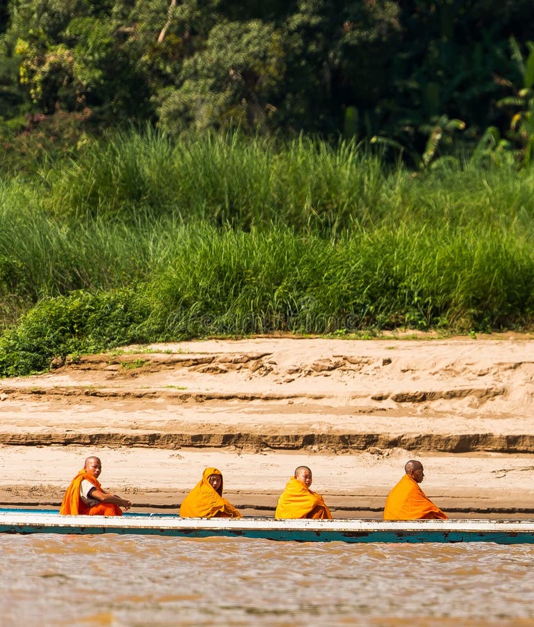Luang Prabang Laos January 11 2017 Monks In A Boat On The River
