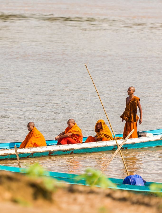 Luang Prabang Laos January 11 2017 Monks In A Boat On The River
