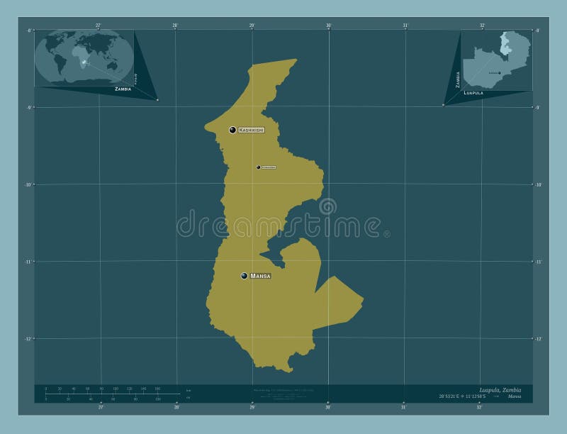 Luapula, Zambia. Solid. Labelled Points of Cities Stock Illustration ...