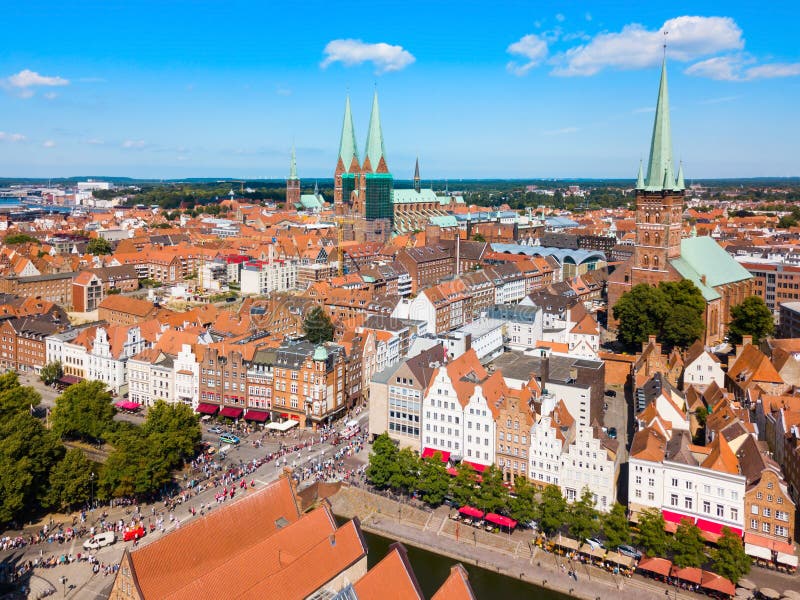 Lubeck Old Town Aerial View Stock Photo - Image of brick, hanseatic ...