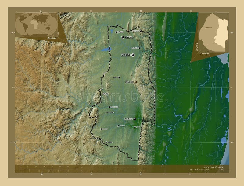 Lubombo, Eswatini. Physical. Labelled Points of Cities Stock ...