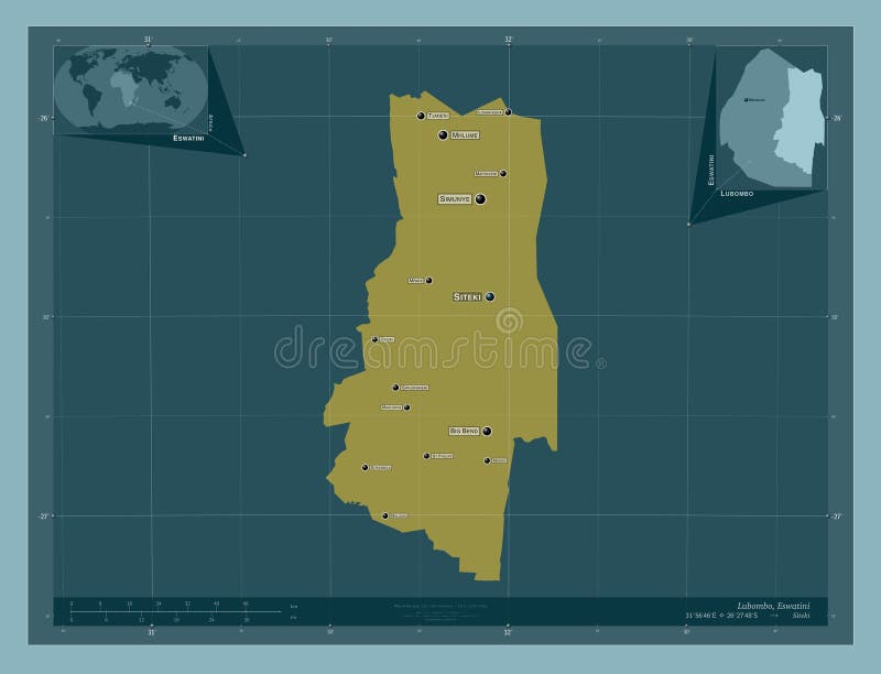 Lubombo, Eswatini. Solid. Labelled Points of Cities Stock Illustration ...