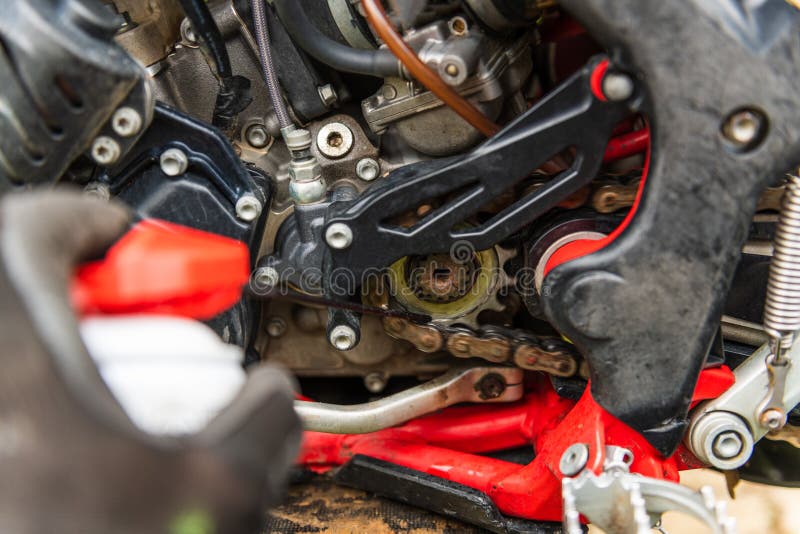 Lubricating Motorcycle Chain Stock Image - Image of close, drive: 128532103