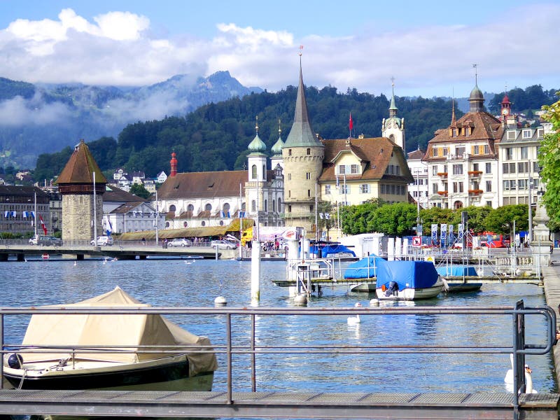 Lucerne lake and castle editorial photography. Image of charming - 49918492