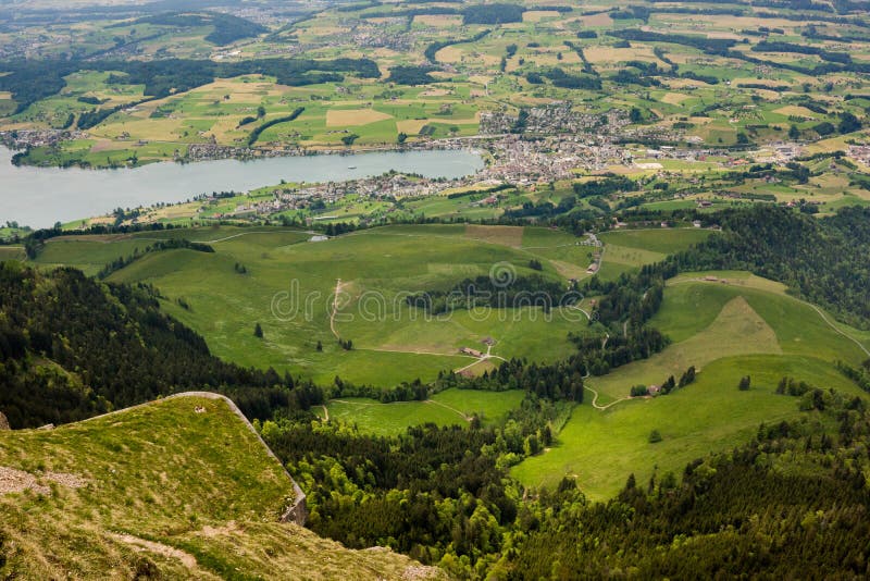 Lucerne, Switzerland with Lake and Fields Stock Image - Image of hill ...