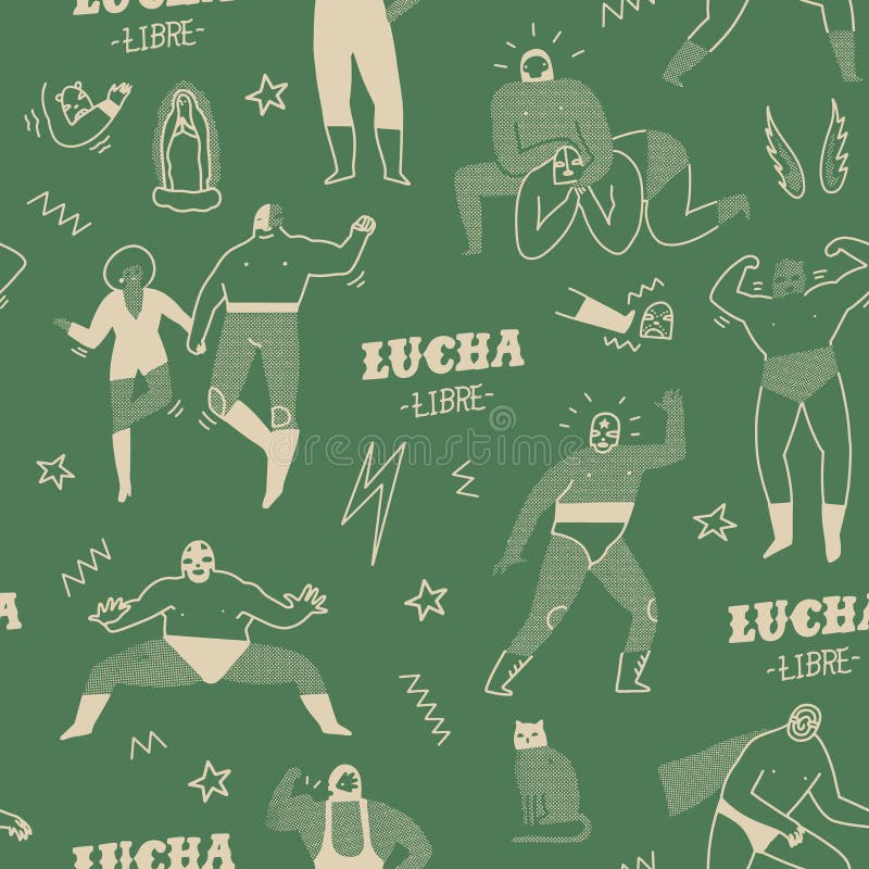 Lucha Libre Mexican Traditional Wrestling Fights Show Seamless Pattern ...