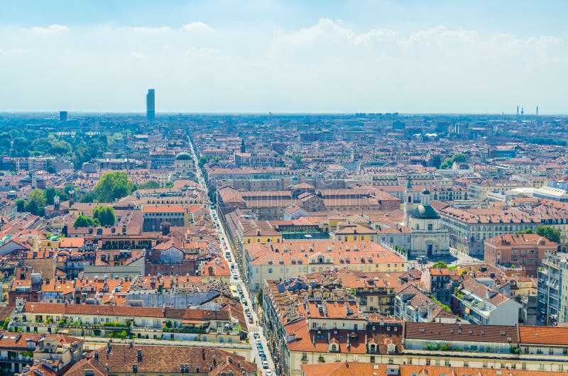 Lucht Hoogste Panorama Van De Stads Historisch Centrum Van Turijn ...