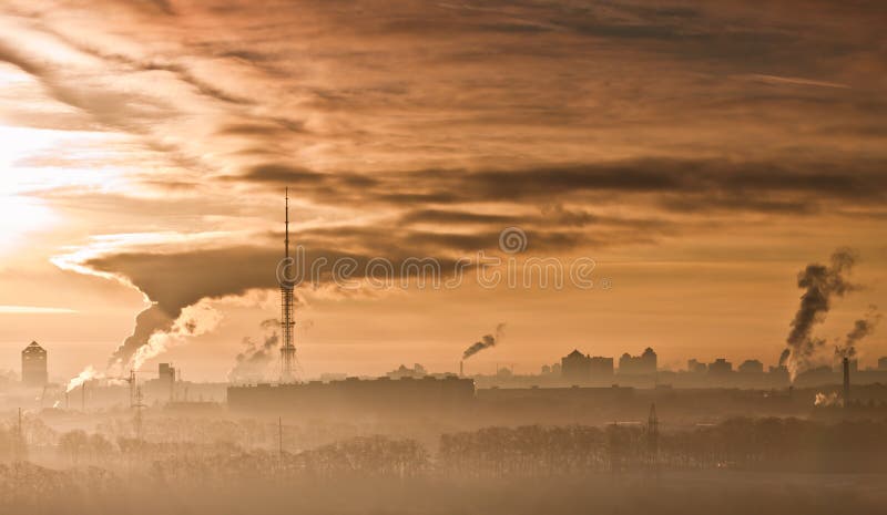 Luchtvervuiling in steden. stock afbeelding. Image of kleurrijk - 17407683