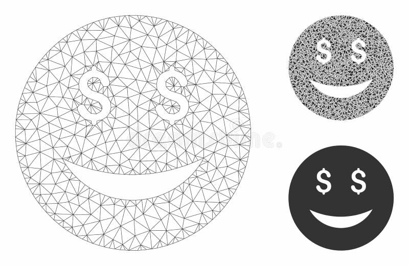 Luck Dollar Smiley Vector Mesh Carcass Model and Triangle Mosaic Icon ...