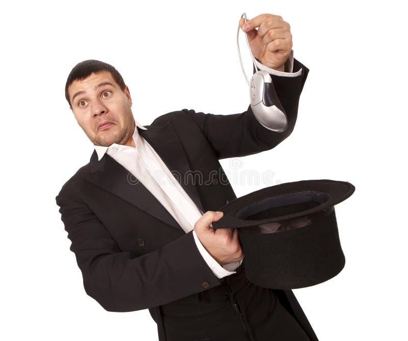 Luckless Tovenaar Die Computermuis Neemt Stock Afbeelding - Image of ...