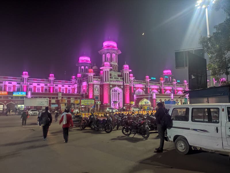 Lucknow Junction in Pink Light Effect Editorial Image - Image of ...