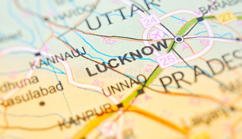Lucknow on a Map of India with Blur Effect Stock Image - Image of ...