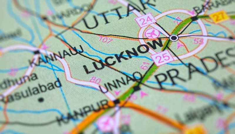 Lucknow on a Map of India with Blur Effect Stock Image - Image of town ...