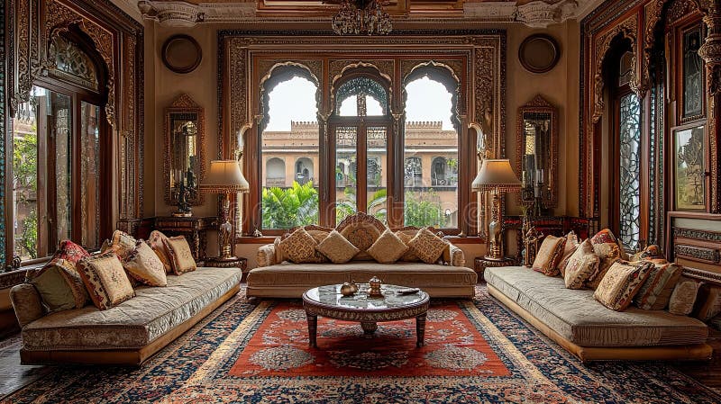 Lucknowi Nawabi an Indian Interior House Stock Illustration ...