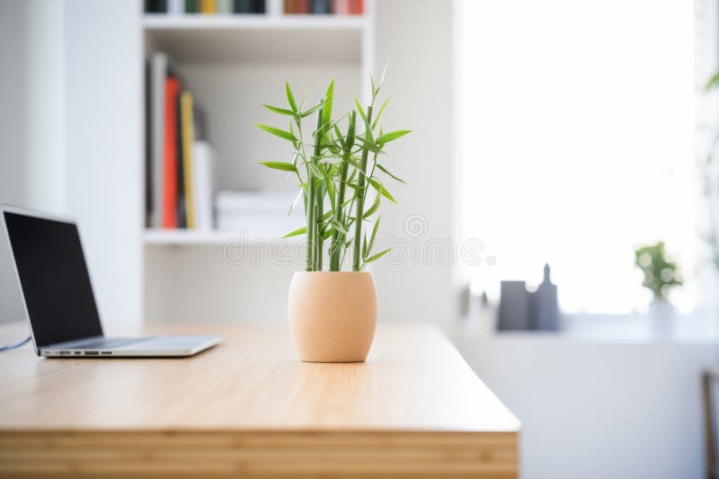 A Lucky Bamboo Plant on a Minimalist Office Desk Stock Image - Image of ...