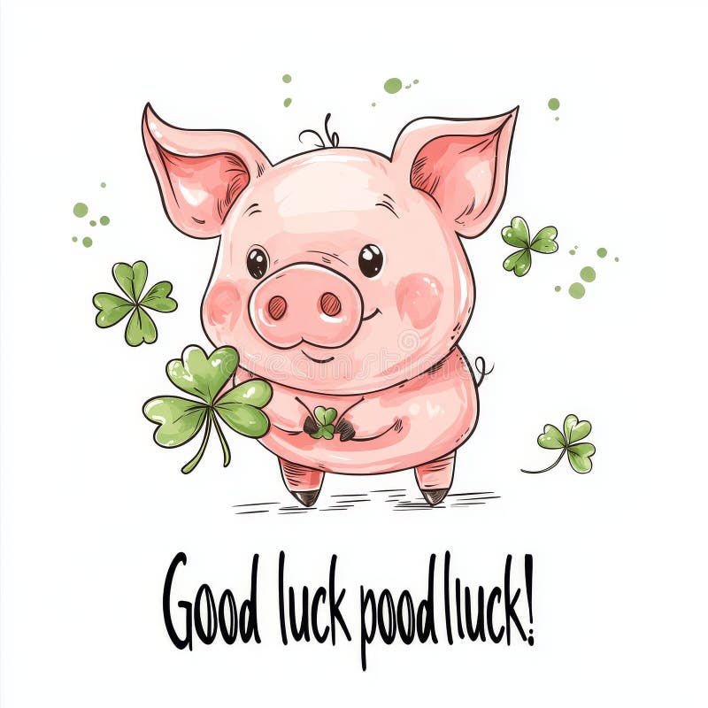 The Lucky Charm Pig and Shamrock are Good Luck Cards Stock Image ...