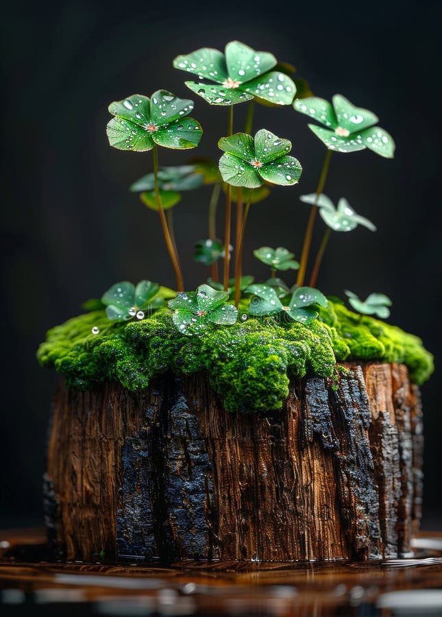Lucky Clover. a Lucky Clover on Stump and Green Moss Stock Image ...