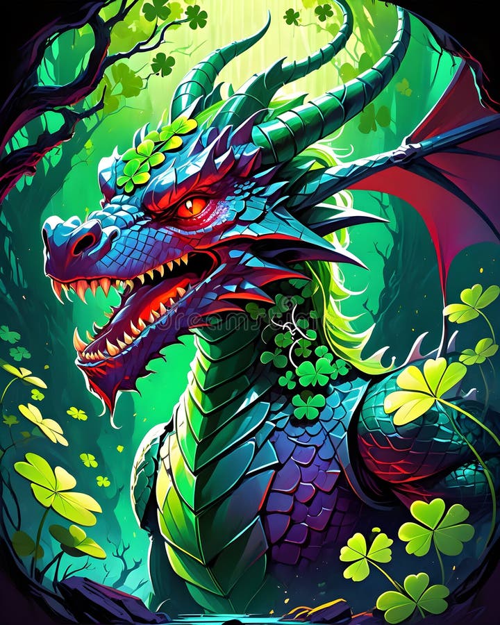 Lucky Dragon in the Fantasy Forest. Stock Vector - Illustration of ...