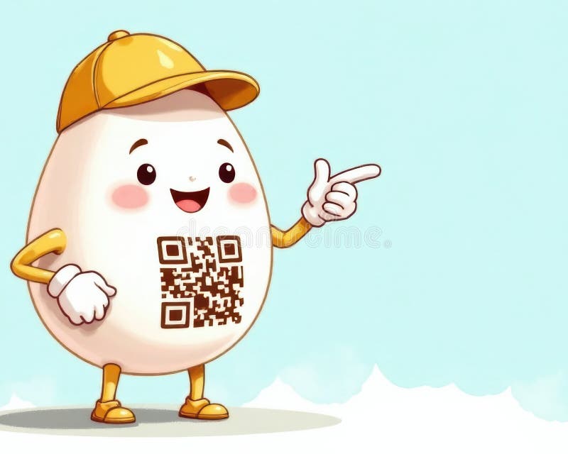 Lucky Egg in Yellow Cap with Qr Code on Belly Pointing Finger at Empty ...