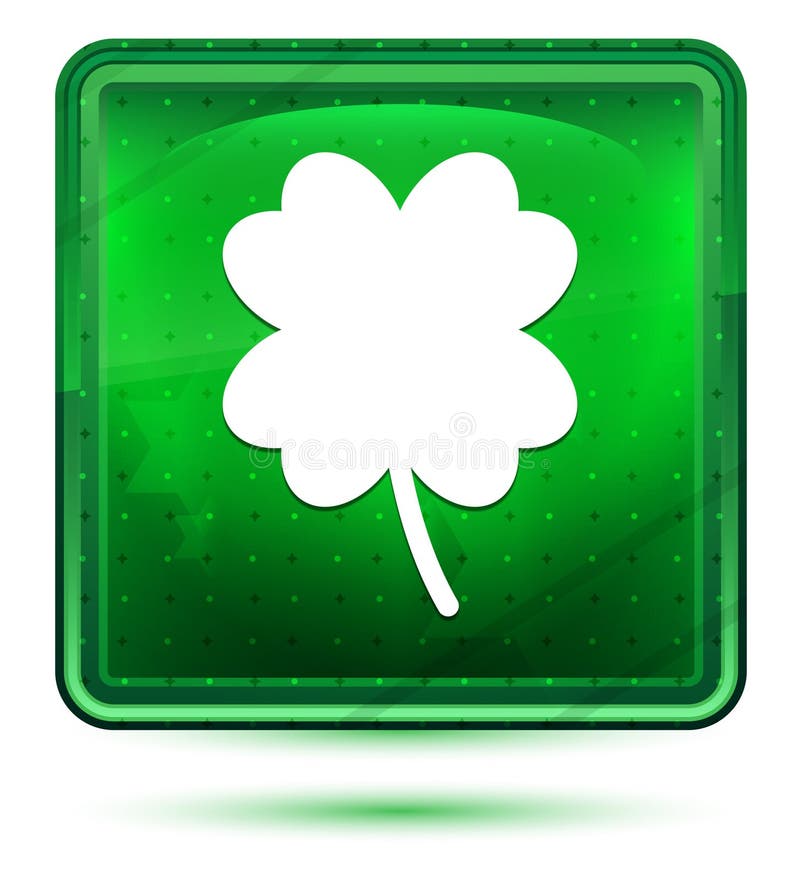 Lucky Four Leaf Clover Icon Neon Light Green Square Button Stock ...