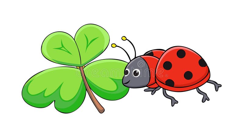 Lucky Four-Leaf Clover with Ladybug, Nature and Good Fortune, Vector ...