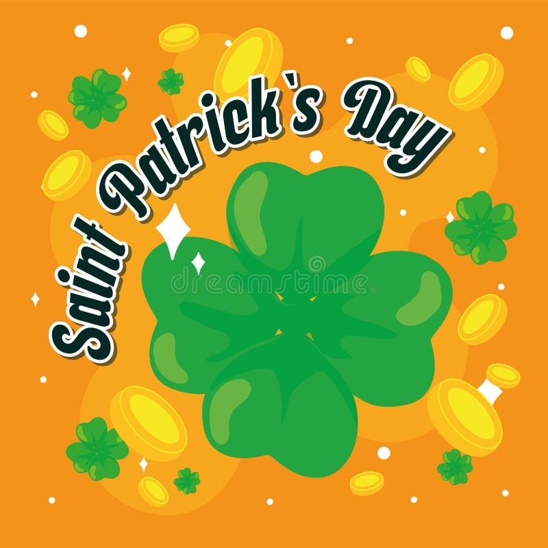 Lucky Four Leaf Clover. Vector Stock Vector - Illustration of orange ...