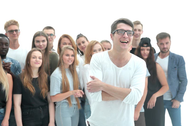 Lucky Guy Standing in Front of His Team Stock Image - Image of smile ...