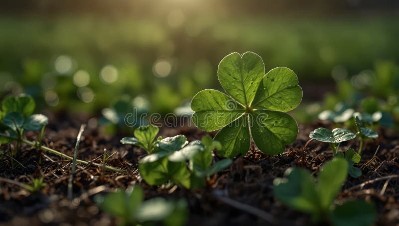 Lucky Irish Four Leaf Clover in the Field for St Patricks Day. Stock ...