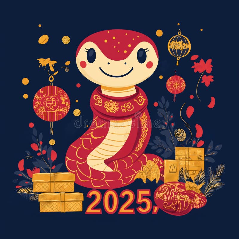 Lucky Snake 2025 New Year for Printing Stock Image - Image of lunar ...