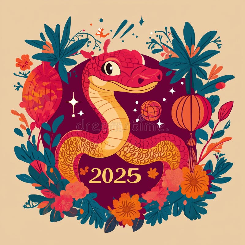 Lucky Snake 2025 New Year for Printing Stock Image - Image of lunar ...