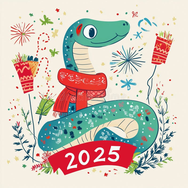 Lucky Snake 2025 New Year for Printing Stock Image - Image of lunar ...