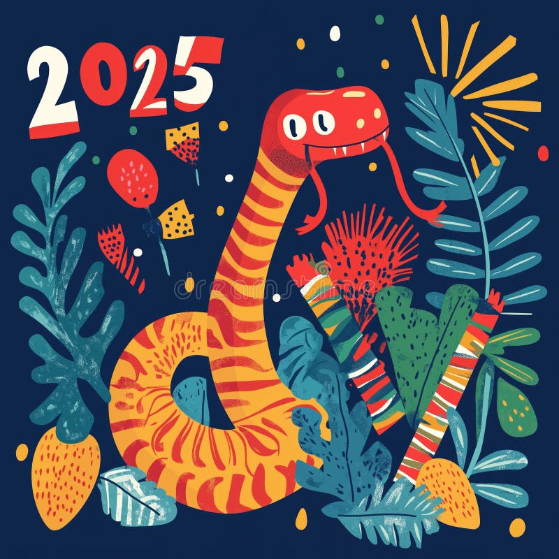 Lucky Snake 2025 New Year for Printing Stock Image - Image of card ...