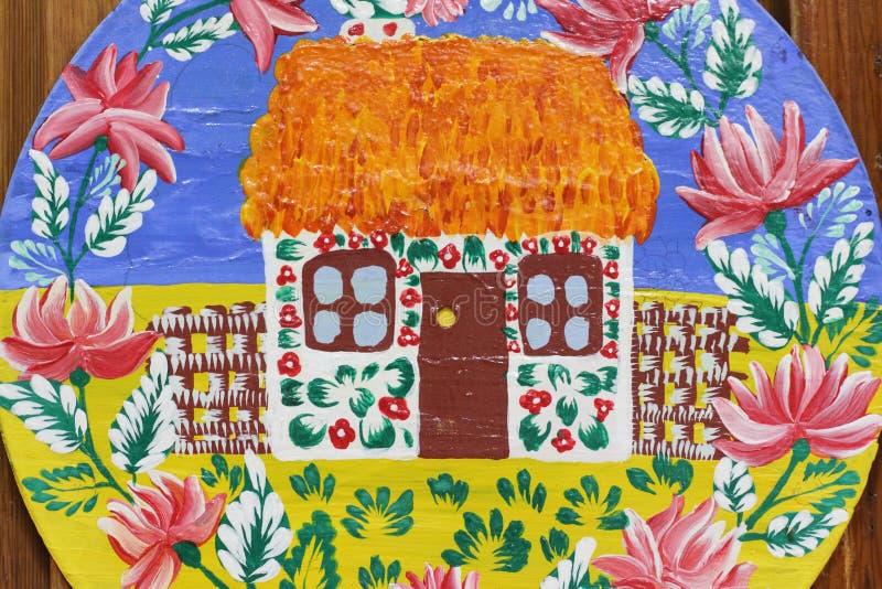 Ludowe Rysunek Farby Na Drewnie Zdjęcie Stock - Obraz złożonej z farby ...