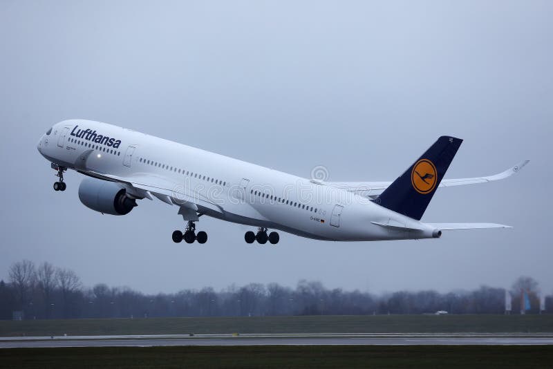 Lufthansa Airplane Flying Up in the Blue Sky Editorial Stock Photo ...