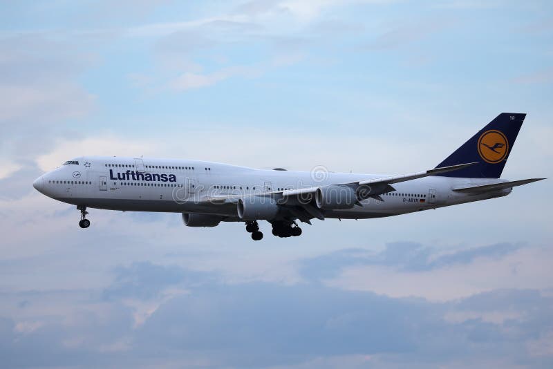 Lufthansa B747 Plane Flying Up in the Sky Editorial Photo - Image of ...