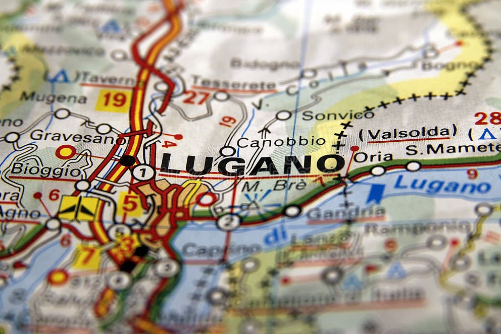 Lugano on the Map, Switzerland Stock Image - Image of united, street ...