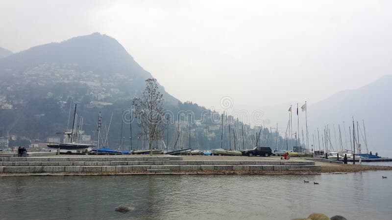Lugano Lake, Lugano City, and Mount Bre Editorial Stock Image - Image ...