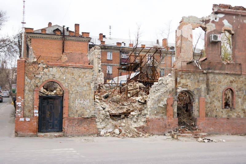 LUGANSK ,UKRAINE - MARCH 25, 2016: the Destroyed Building after a ...