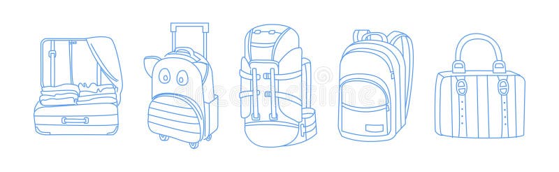 Luggage Bag and Baggage As Pack Tourism Object Line Vector Set Stock ...
