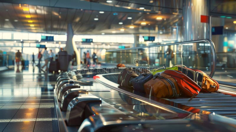 A Luggage Carousel with a Variety of Bags on it Stock Illustration ...