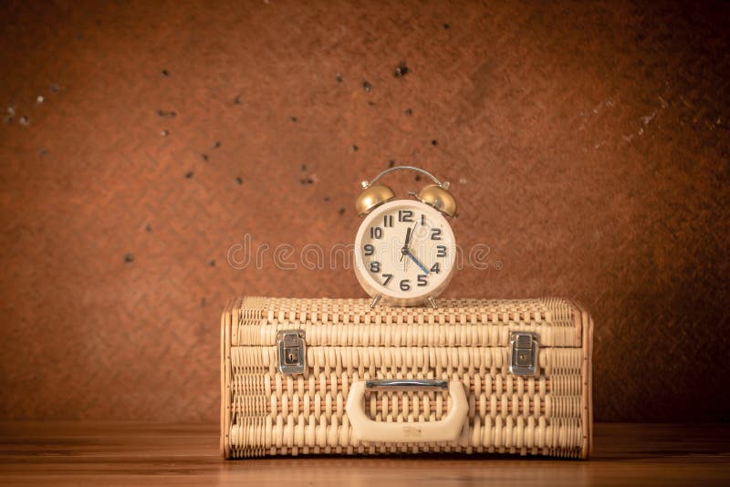 Luggage and clock stock photo. Image of bamboo, weave - 66896922
