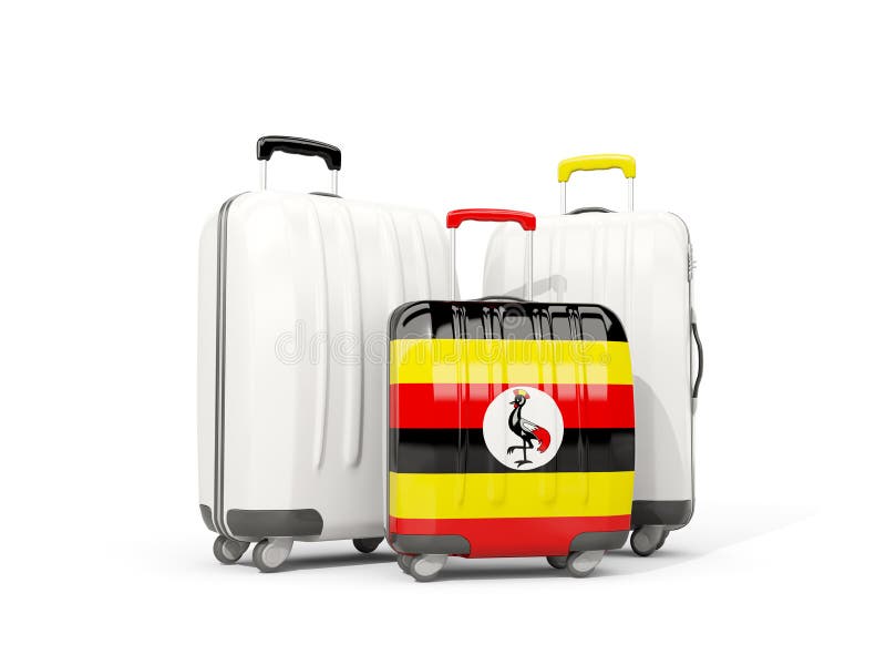 Luggage with Flag of Uganda. Three Bags Isolated on White Stock ...