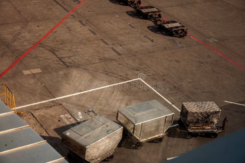 Luggage Loading in a Passenger Plane. Airport Baggage Service. Airplane ...
